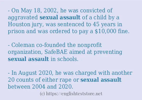 "sexual assault" some example sentences - EnglishTestStore Blog